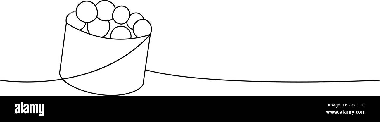 Ikura sushi, tobiko maki sushi one line continuous drawing. Japanese ...