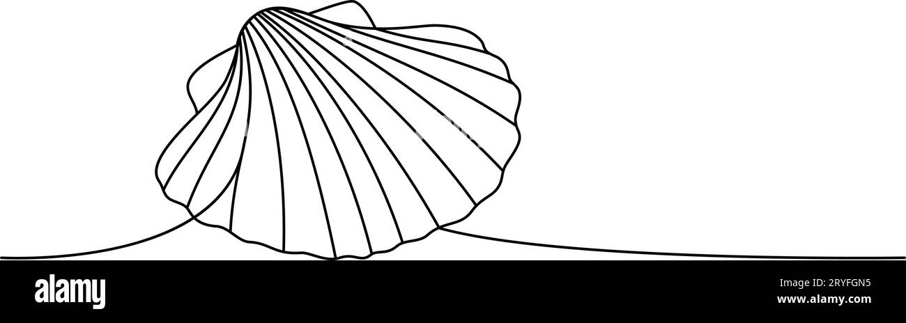 Scallop sea shell one line continuous drawing. Tropical underwater ...