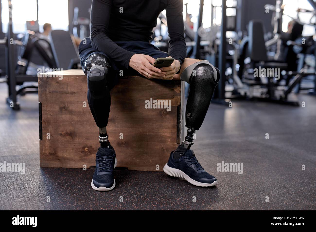 Prosthetics for people with disabilities. handsome brunette sportsman ...