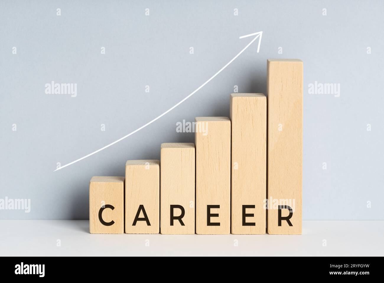 Career growth concept. Wooden block bar chart graph with text and ...