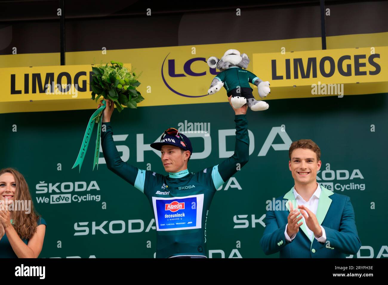 Limoges, France. July 8, 2023. Belgian cyclist Jasper Philipsen of the ...