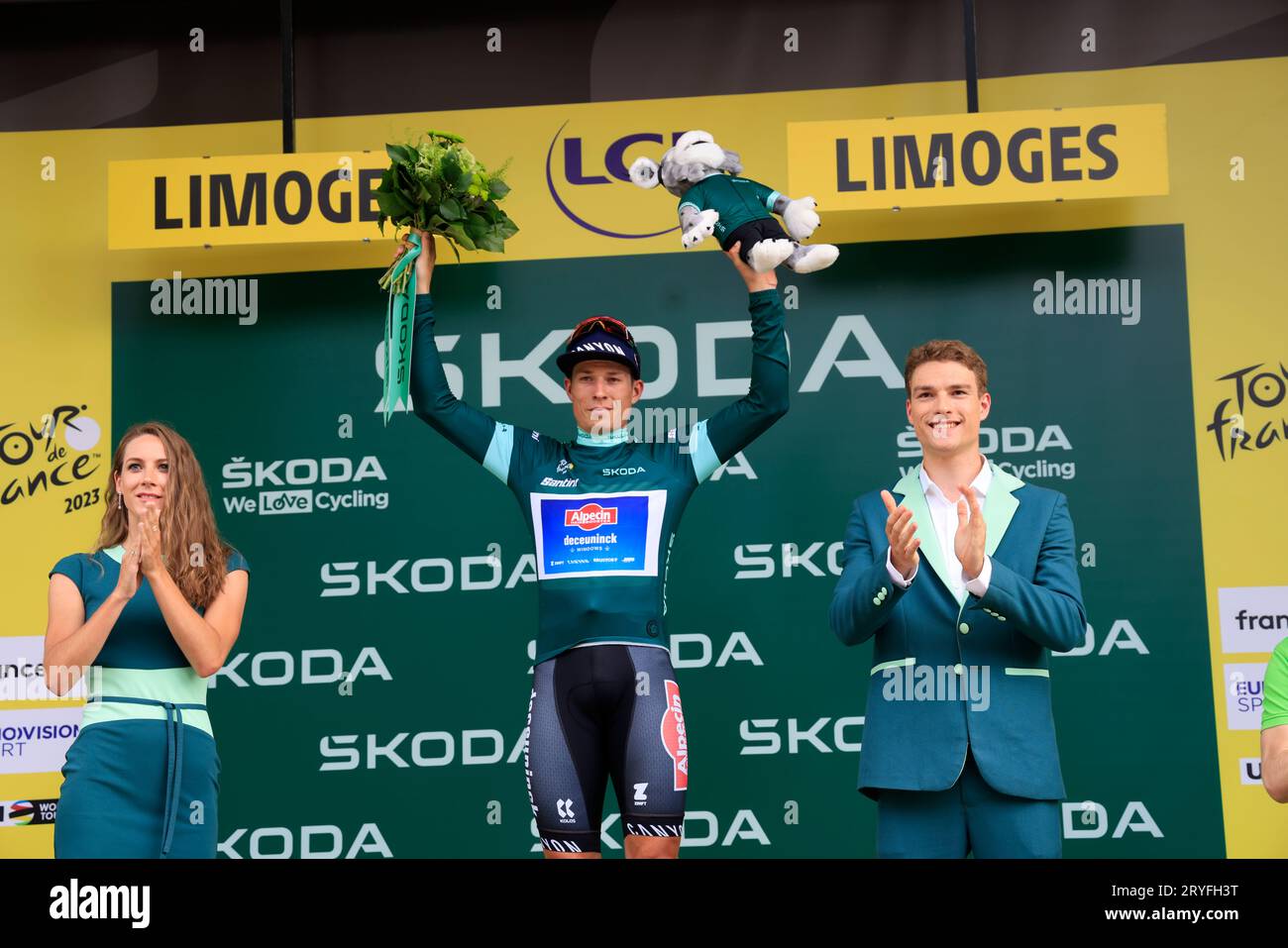 Limoges, France. July 8, 2023. Belgian cyclist Jasper Philipsen of the ...