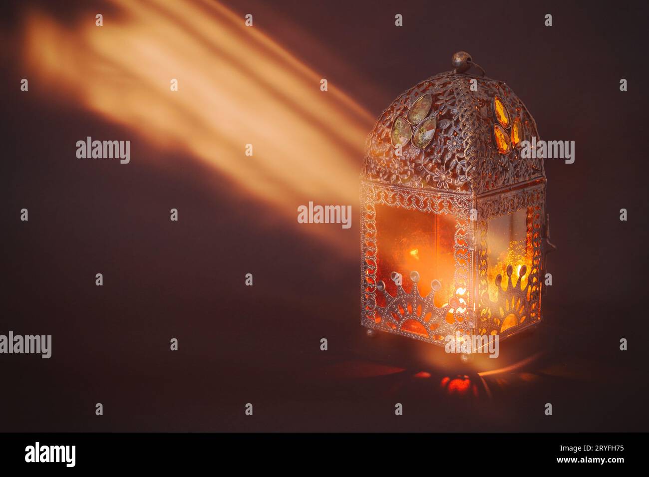 Traditional Arabic lantern lit up for celebrating Ramadan, the Holy ...