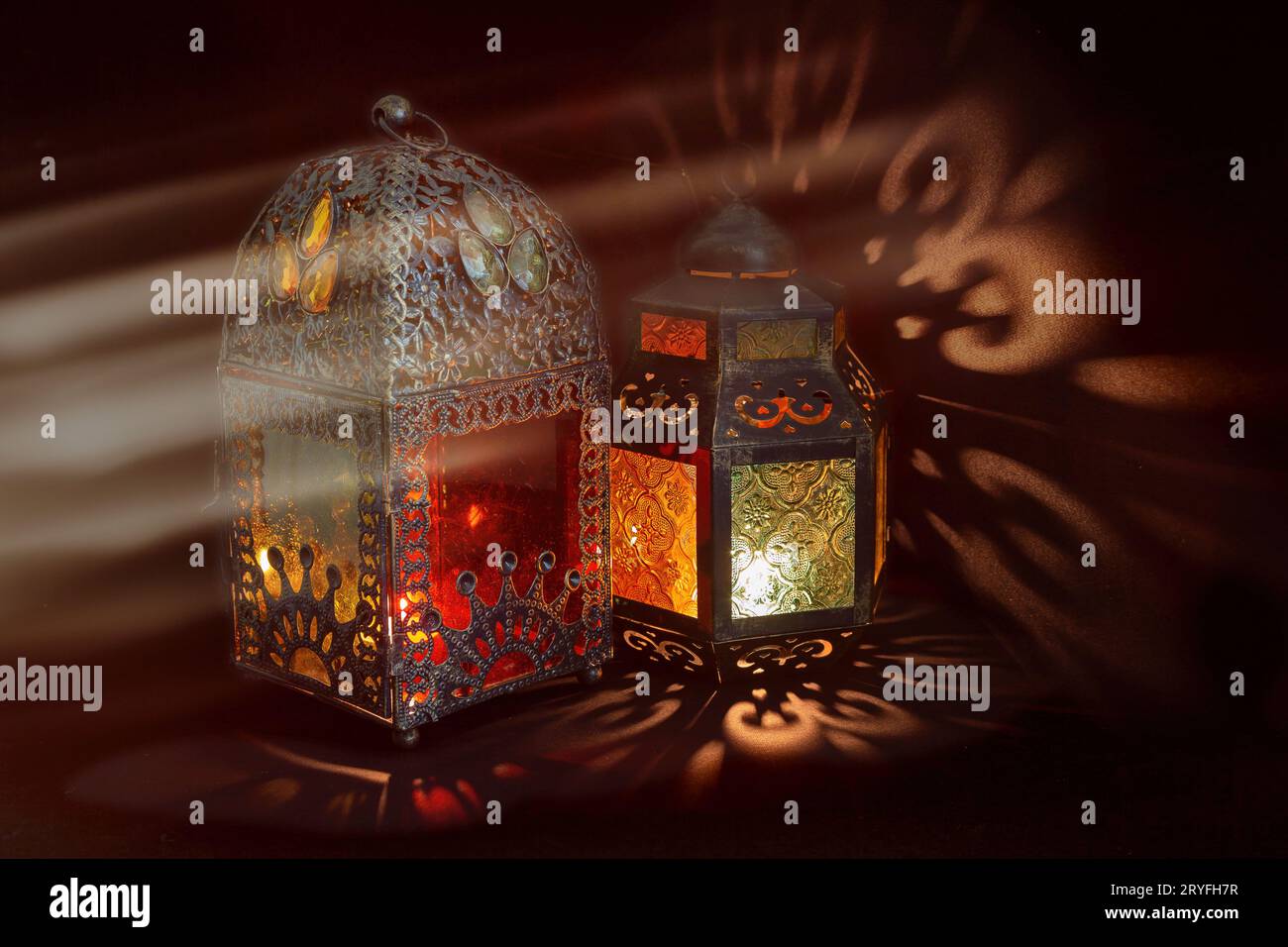 Traditional Arabic lanterns lit up for celebrating Ramadan, the Holy ...