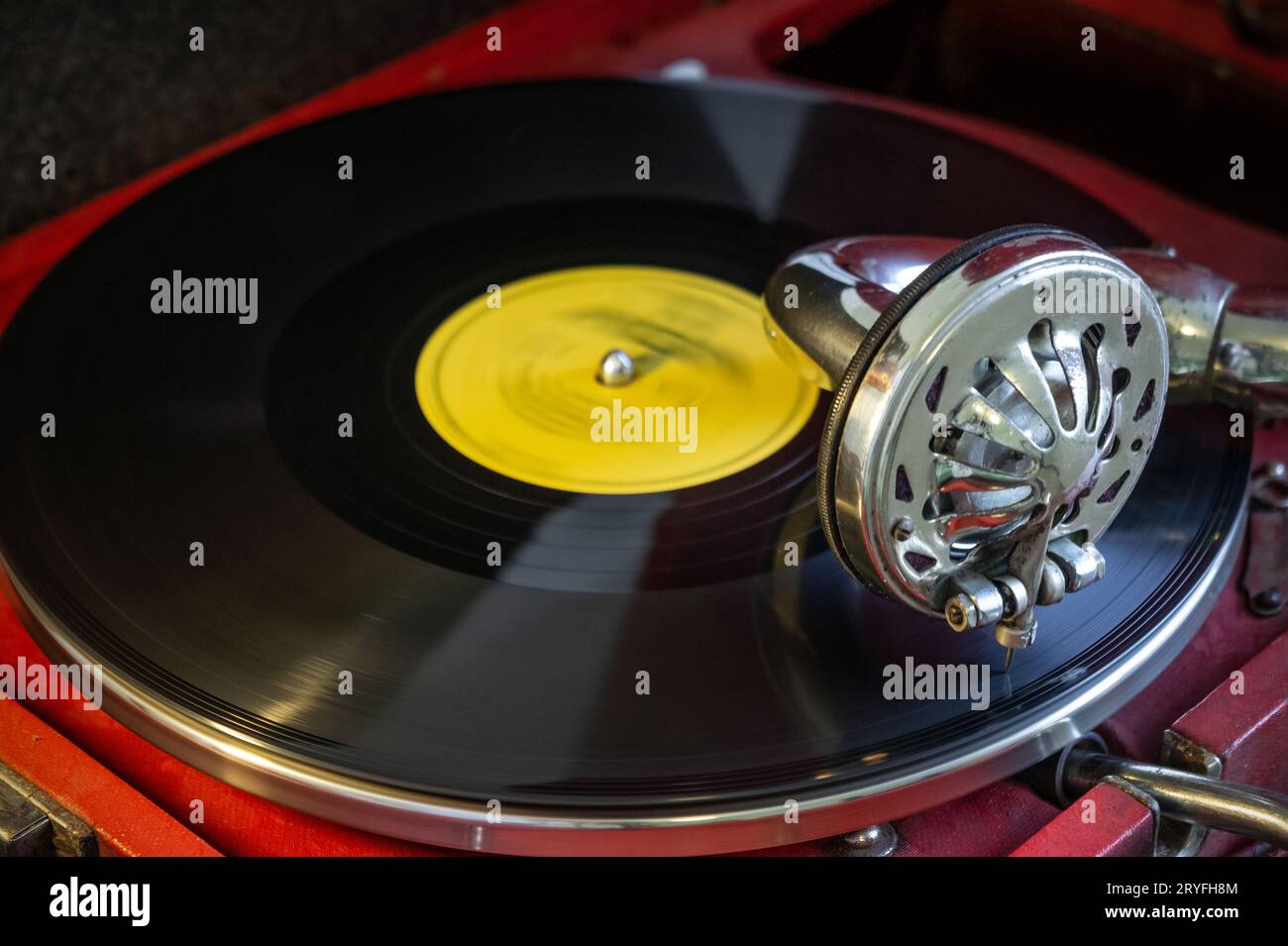 Pathephone with a record, a portable version of a gramophone Stock ...