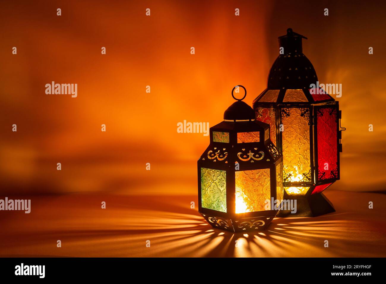 Traditional Arabic lanterns lit up for celebrating the Holy Month of ...