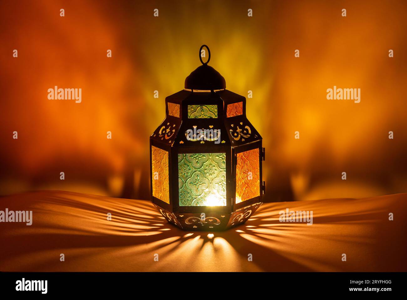 Traditional Arabic lantern lit up for celebrating the Holy Month of ...