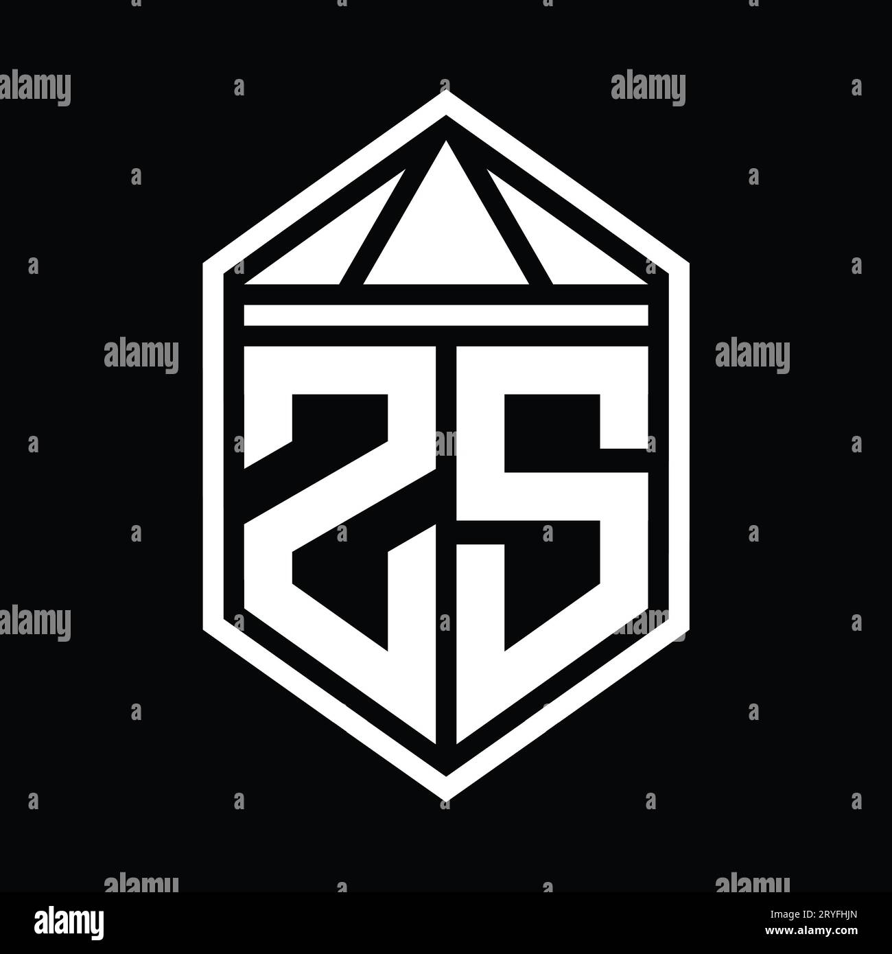 ZS Letter Logo monogram simple hexagon shield shape with triangle crown isolated style design ...