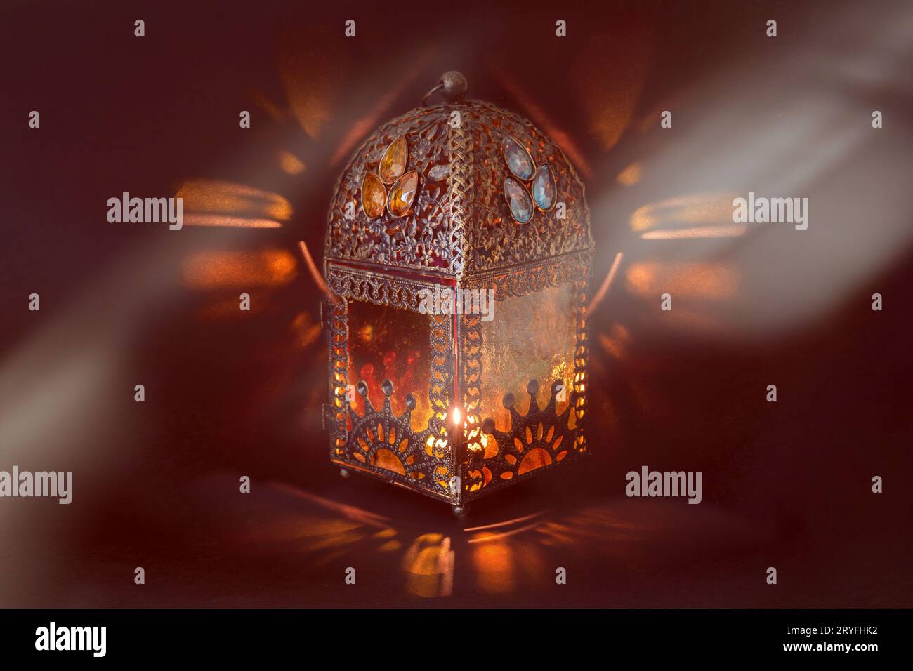 Traditional Arabic lantern lit up for celebrating the Holy Month of ...