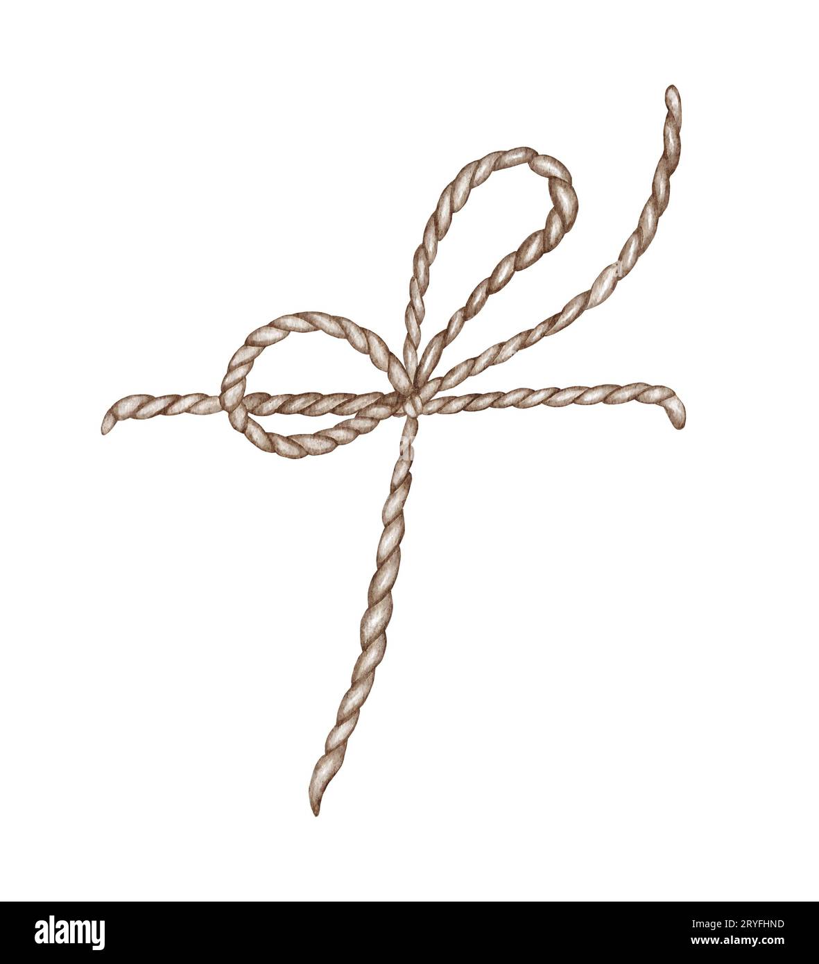 Hand drawn rope with knot. Fibre bow Isolated on white background ...