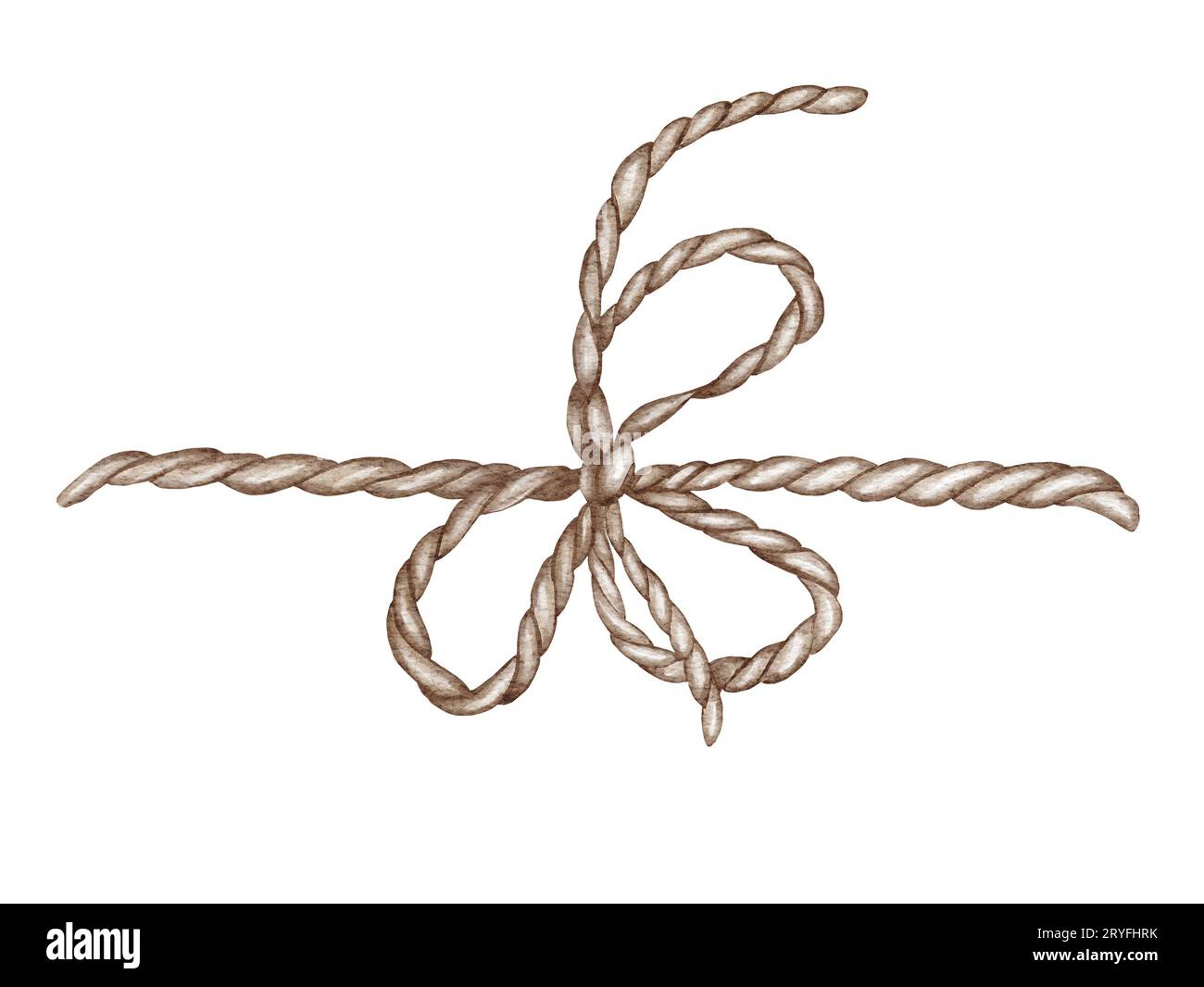 Hand drawn rope with knot. Fibre bow Isolated on white background ...