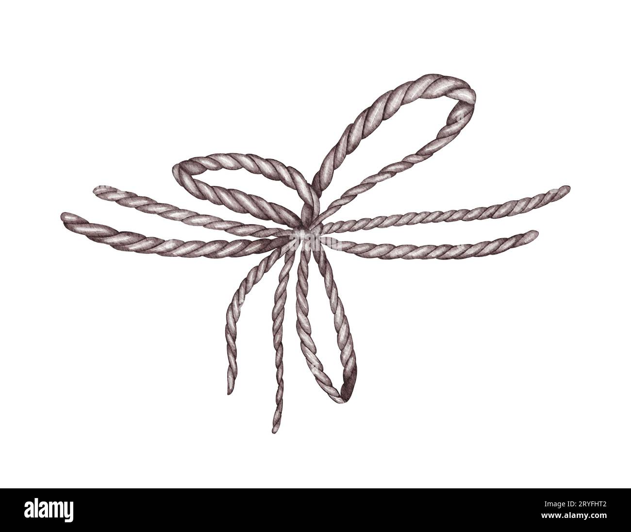 Hand drawn rope with knot. Fibre bow Isolated on white background ...
