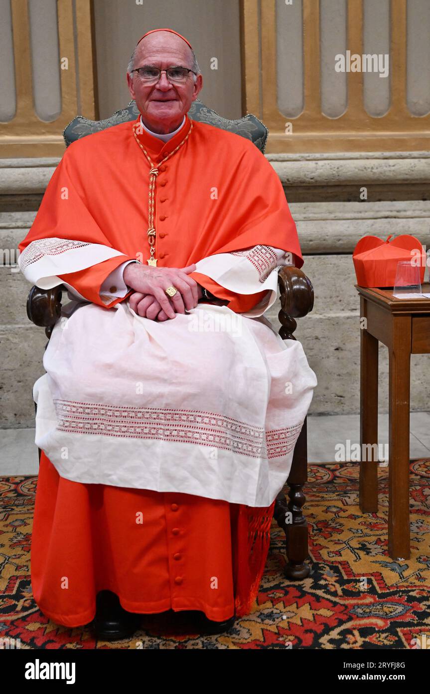 New cardinal Stephen Brislin (South Africa) poses as he meets with ...
