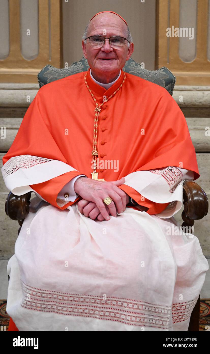 New cardinal Stephen Brislin (South Africa) poses as he meets with ...