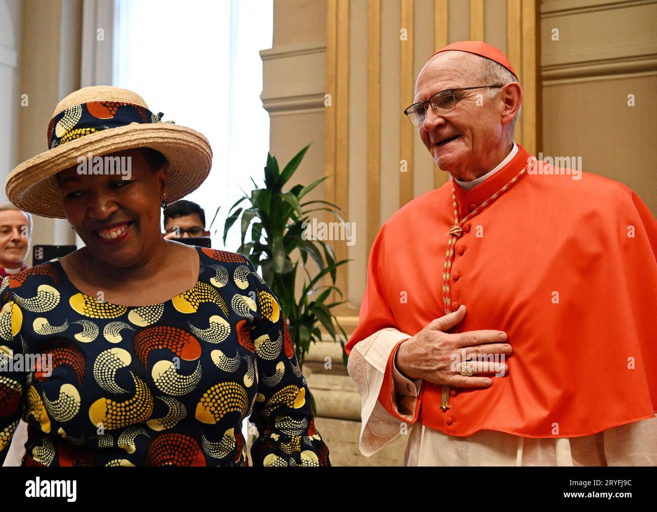 New cardinal Stephen Brislin (South Africa) poses as he meets with ...
