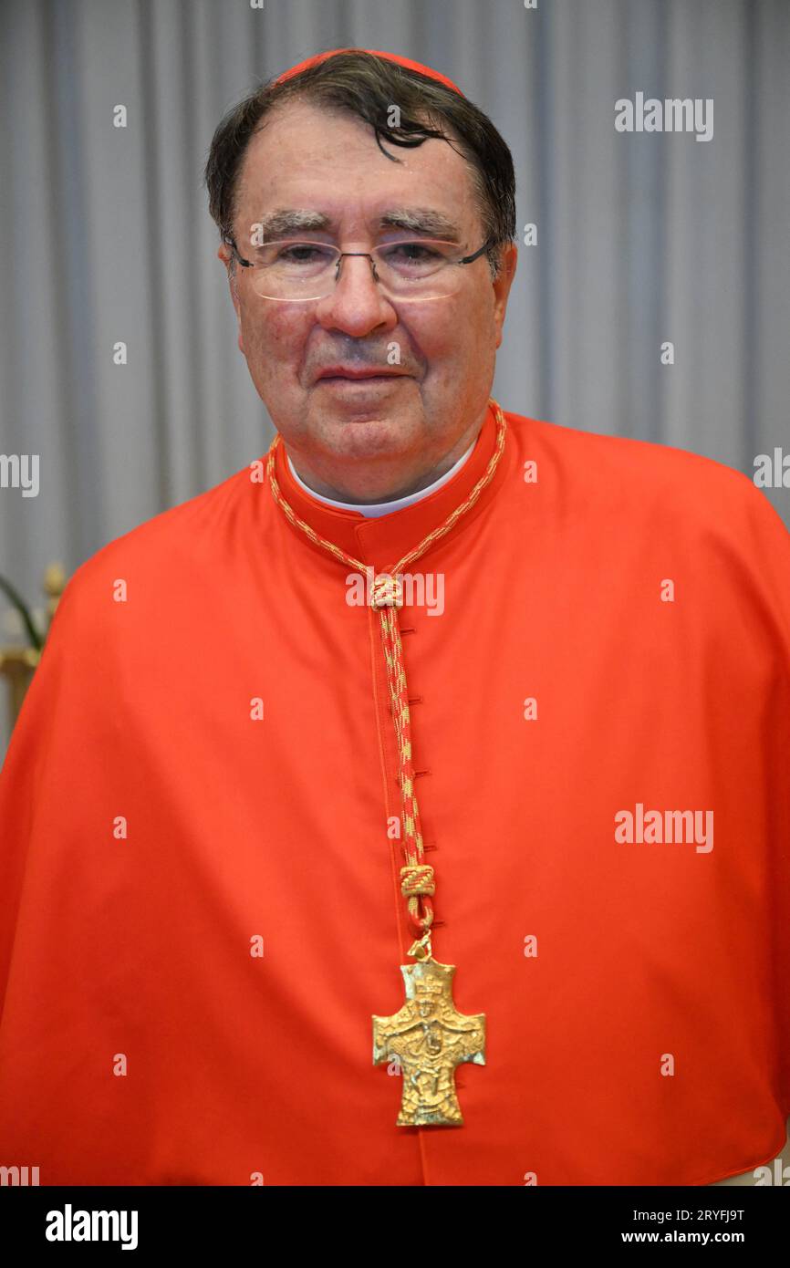 New cardinal Christophe Pierre (France) poses as he meets with ...