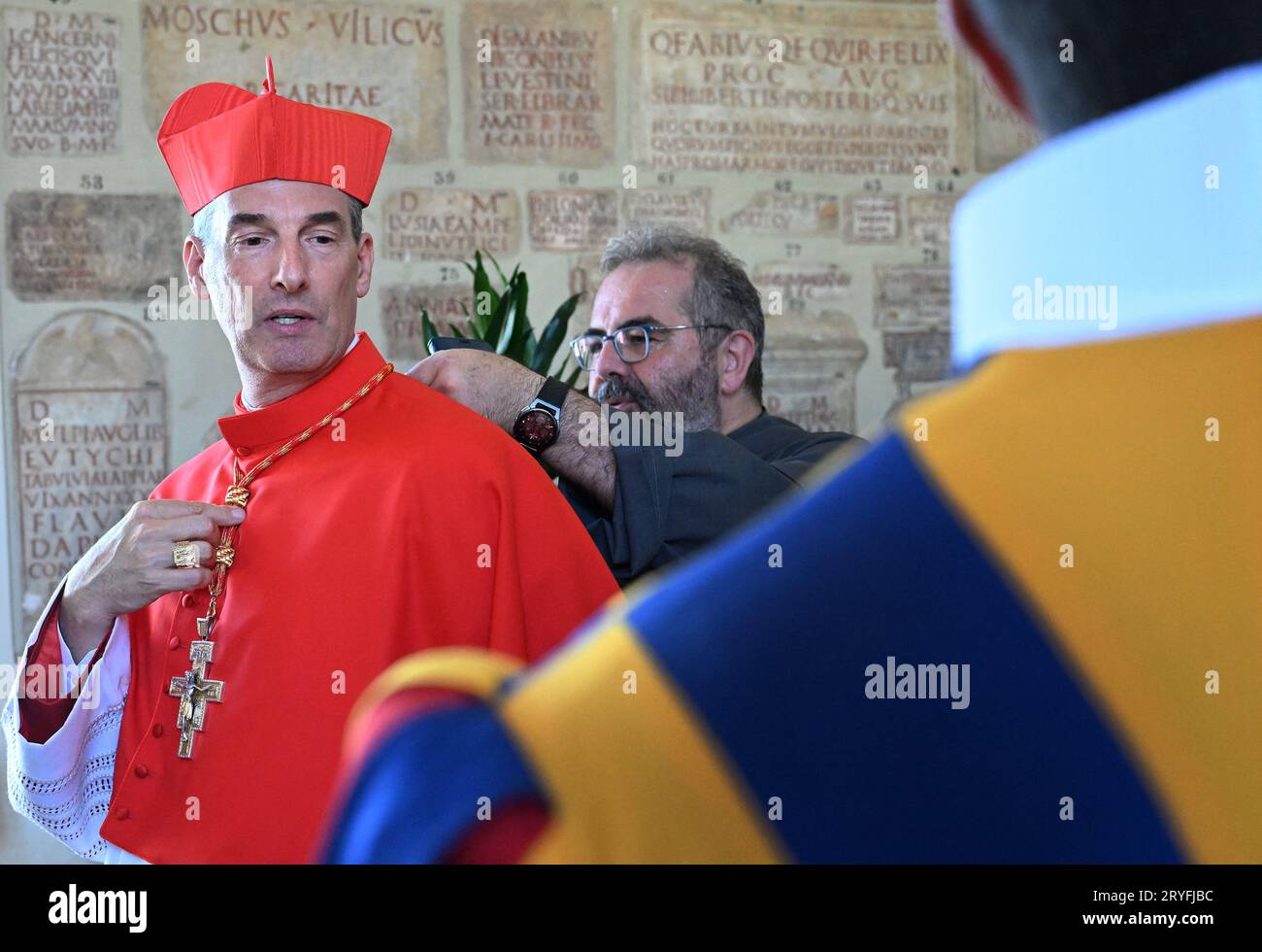 New cardinal Francois-Xavier Bustillo (France) poses as he meets with ...