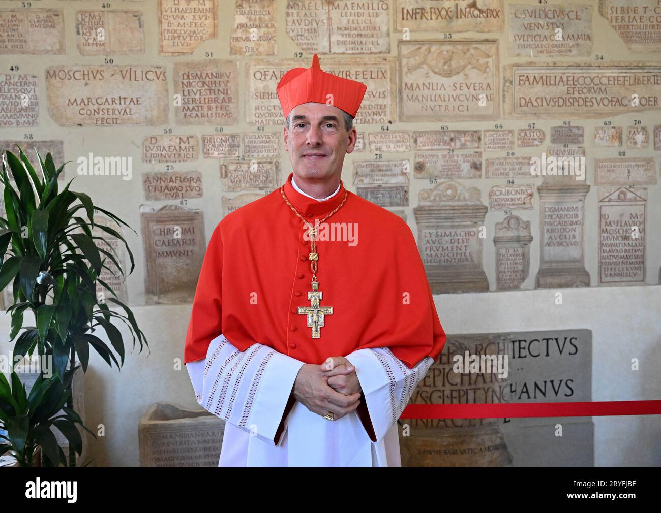 New cardinal Francois-Xavier Bustillo (France) poses as he meets with ...