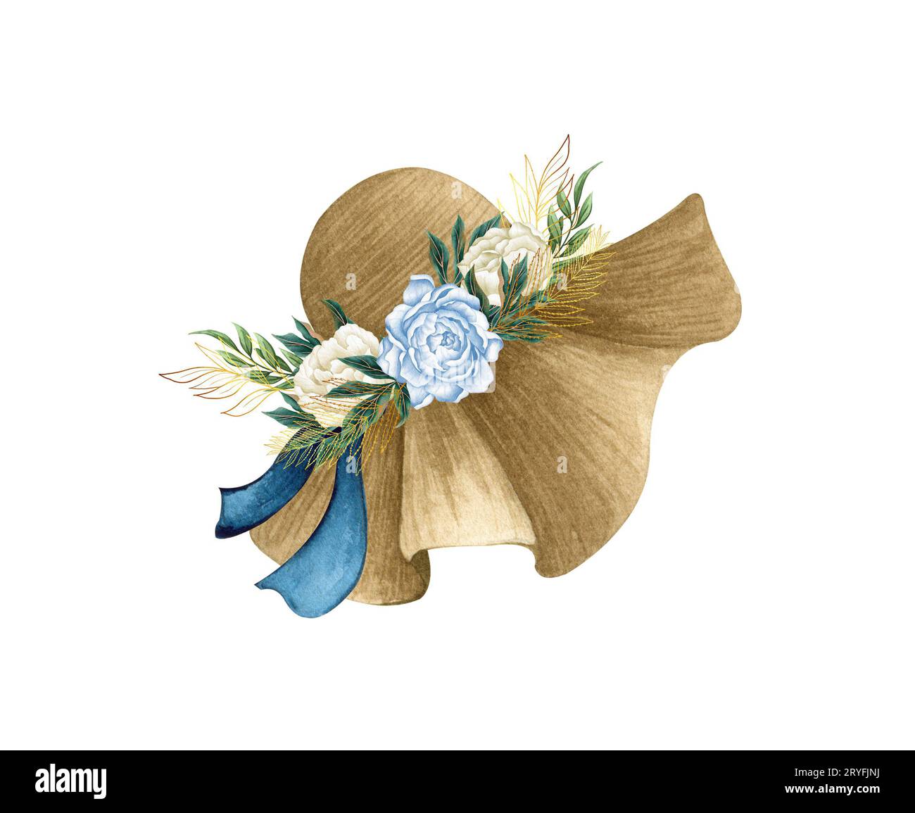 Watercolor hand drawn nautical, marine, floral illustration with summer ...