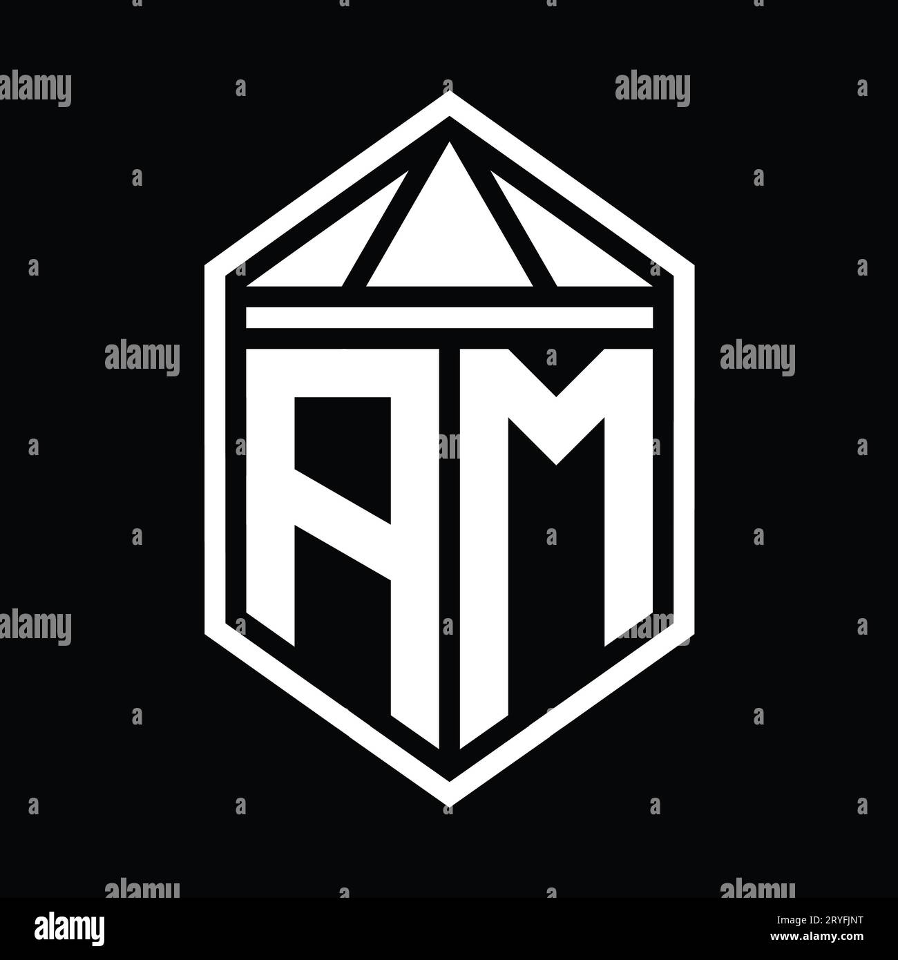 AM Letter Logo monogram simple hexagon shield shape with triangle crown ...