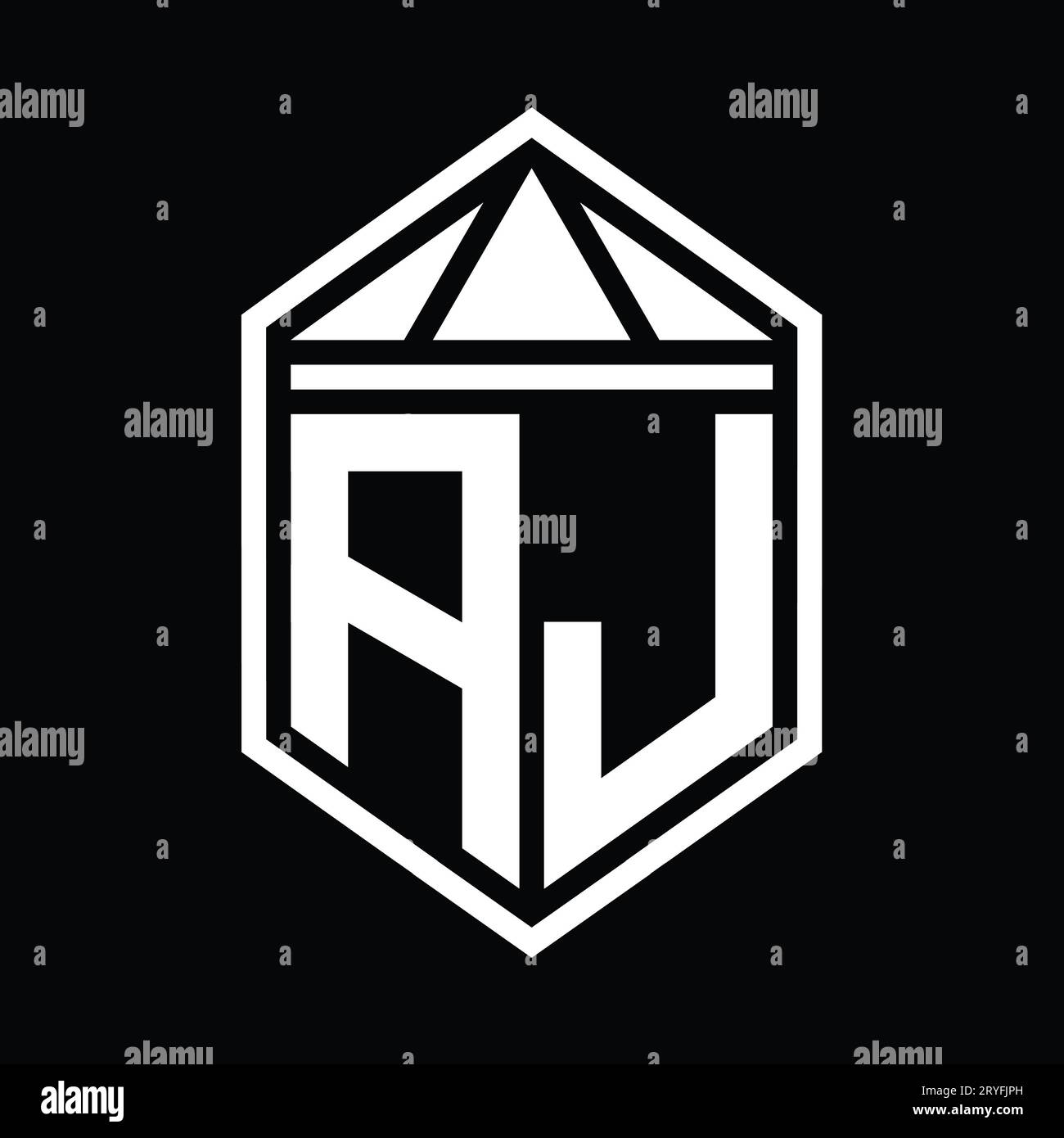 AJ Letter Logo monogram simple hexagon shield shape with triangle crown ...