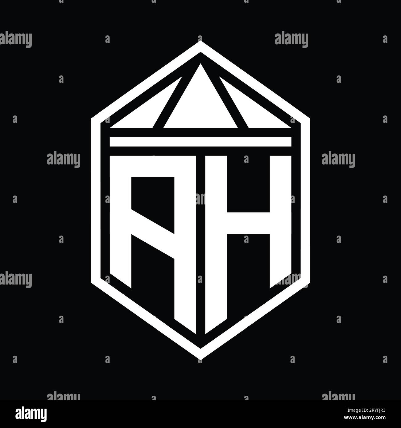 AH Letter Logo monogram simple hexagon shield shape with triangle crown ...