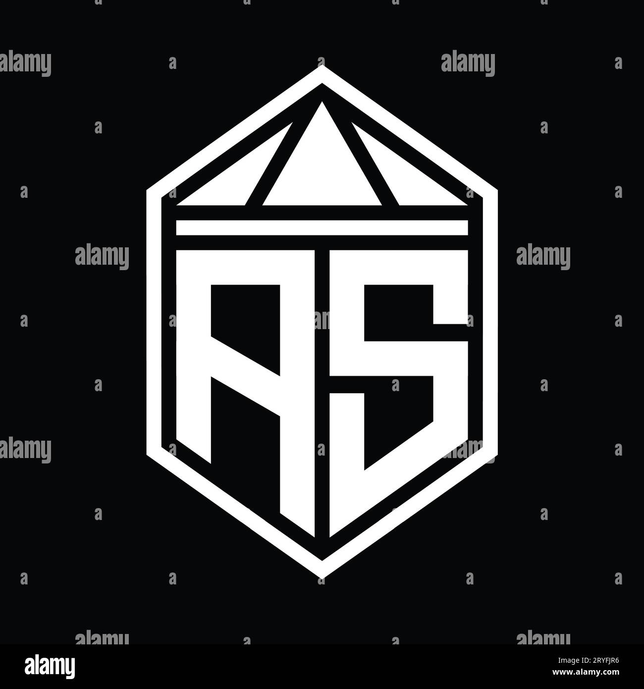 AS Letter Logo monogram simple hexagon shield shape with triangle crown isolated style design ...