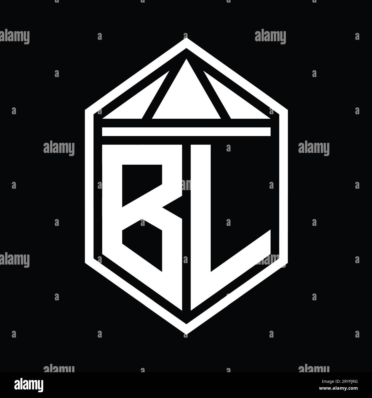 BL Letter Logo monogram simple hexagon shield shape with triangle crown ...