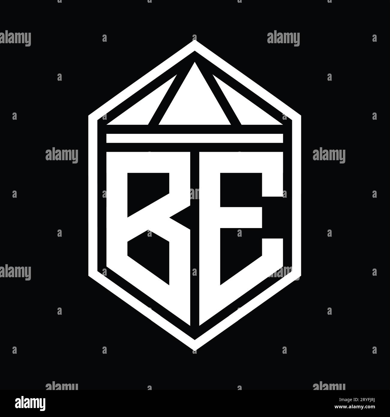 BE Letter Logo monogram simple hexagon shield shape with triangle crown isolated style design ...