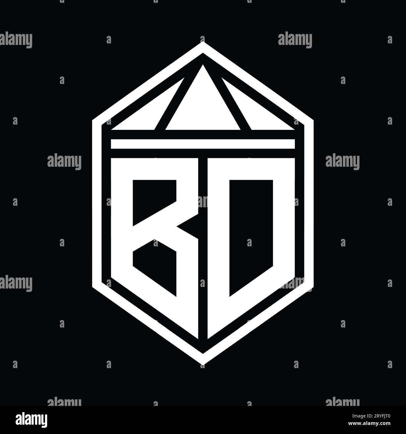BD Letter Logo monogram simple hexagon shield shape with triangle crown ...