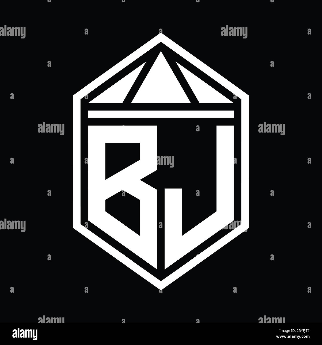 BJ Letter Logo monogram simple hexagon shield shape with triangle crown isolated style design ...