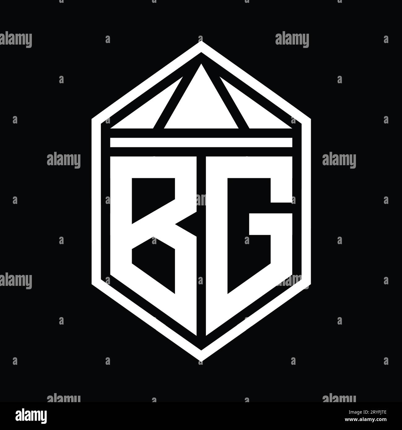 BG Letter Logo monogram simple hexagon shield shape with triangle crown ...