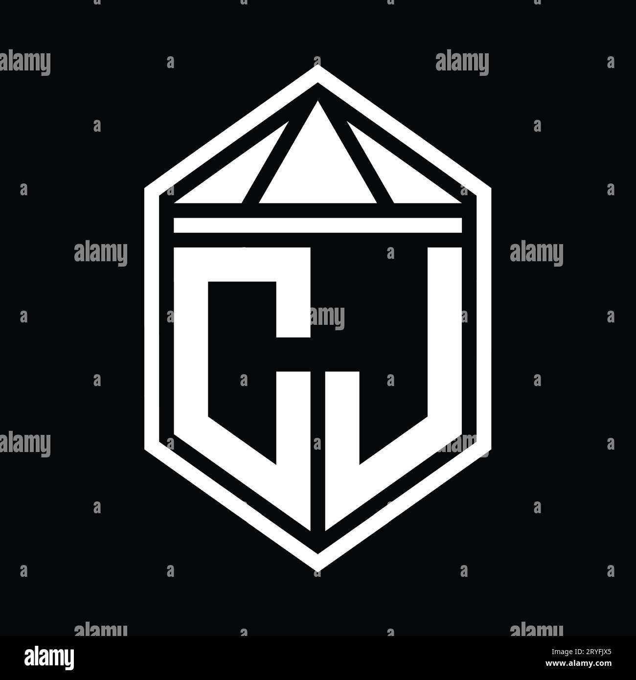 CJ Letter Logo monogram simple hexagon shield shape with triangle crown ...