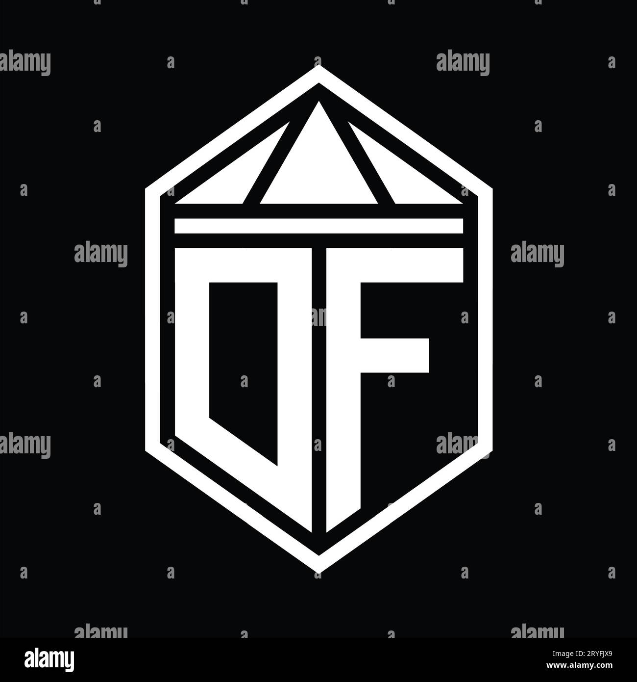 DF Letter Logo monogram simple hexagon shield shape with triangle crown isolated style design ...