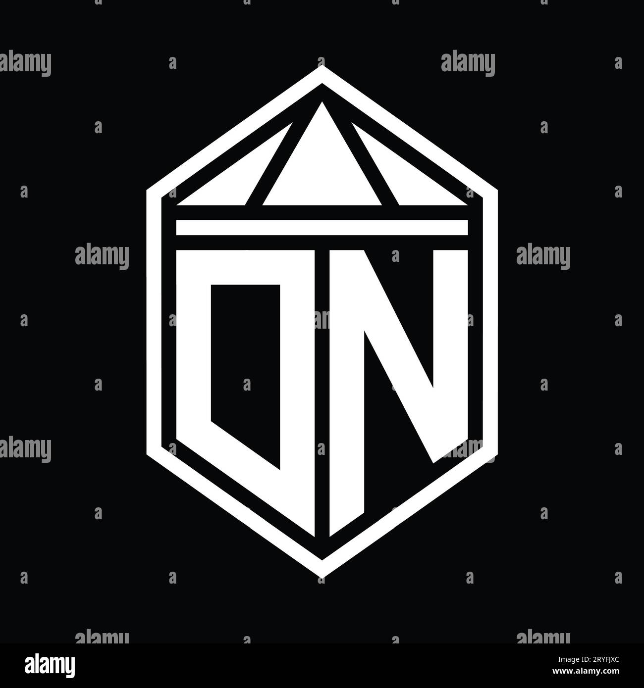 DN Letter Logo monogram simple hexagon shield shape with triangle crown ...