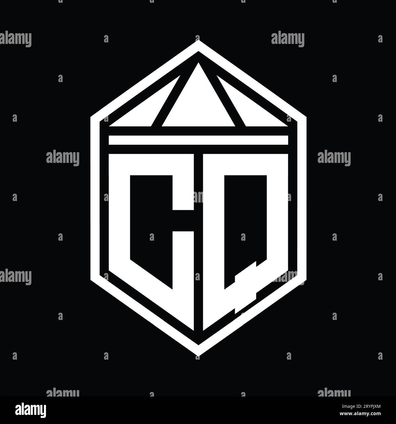 CQ Letter Logo monogram simple hexagon shield shape with triangle crown isolated style design ...