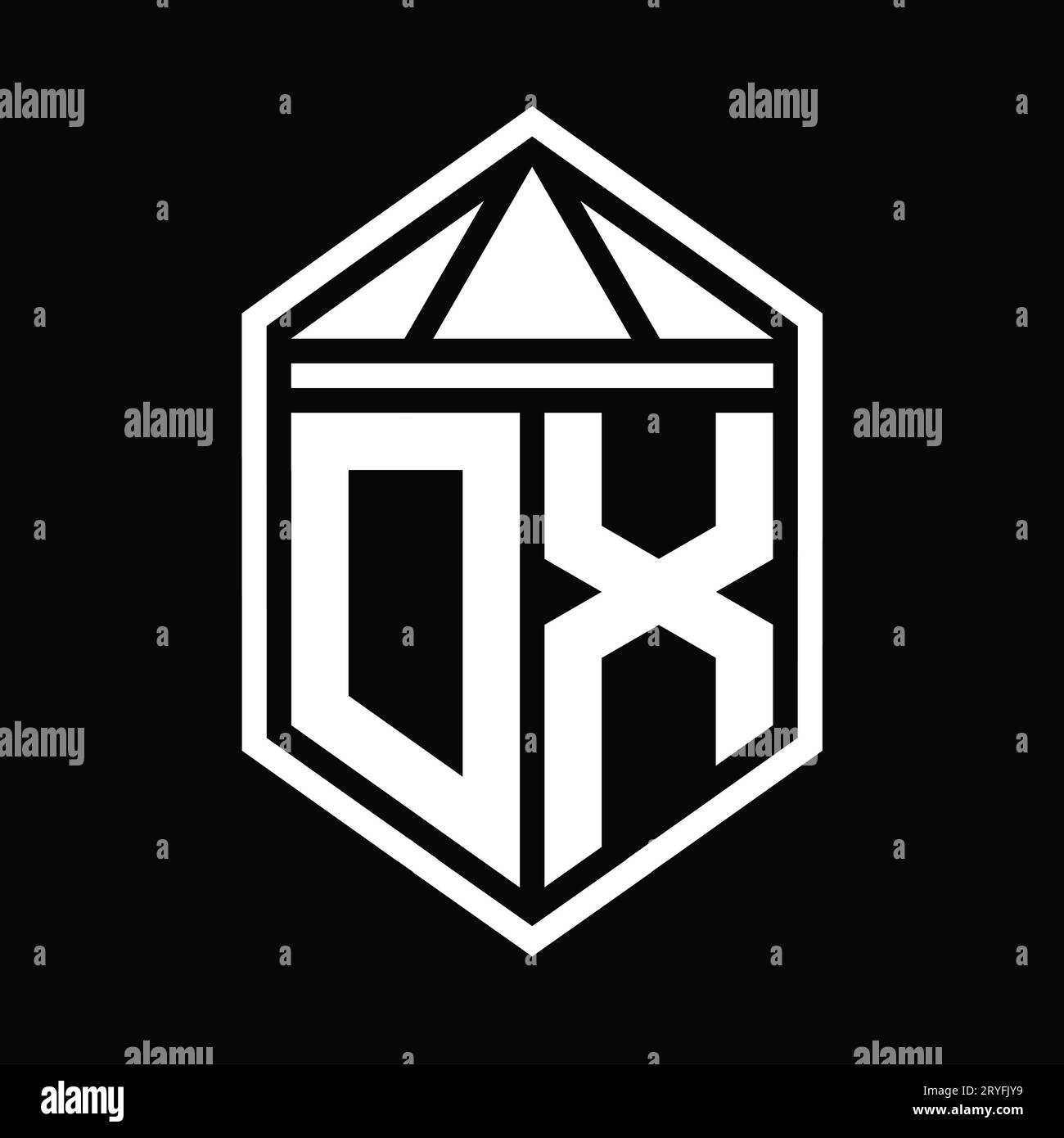 DX Letter Logo monogram simple hexagon shield shape with triangle crown ...