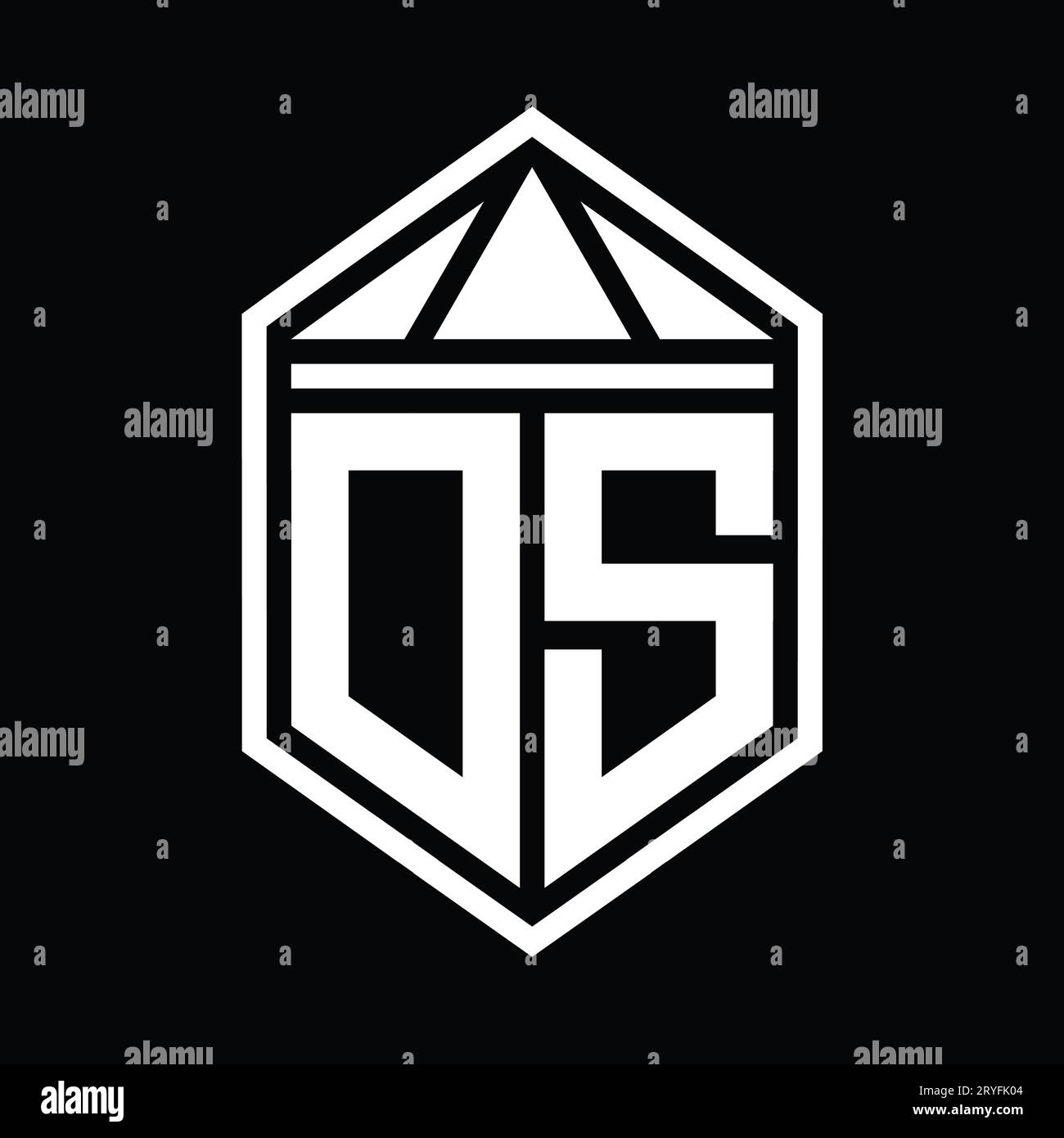 DS Letter Logo monogram simple hexagon shield shape with triangle crown ...