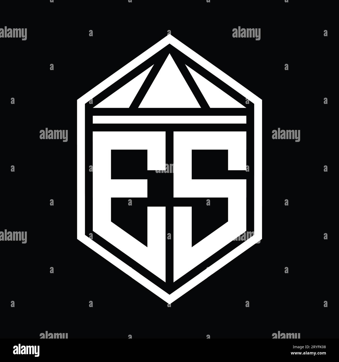 ES Letter Logo monogram simple hexagon shield shape with triangle crown ...