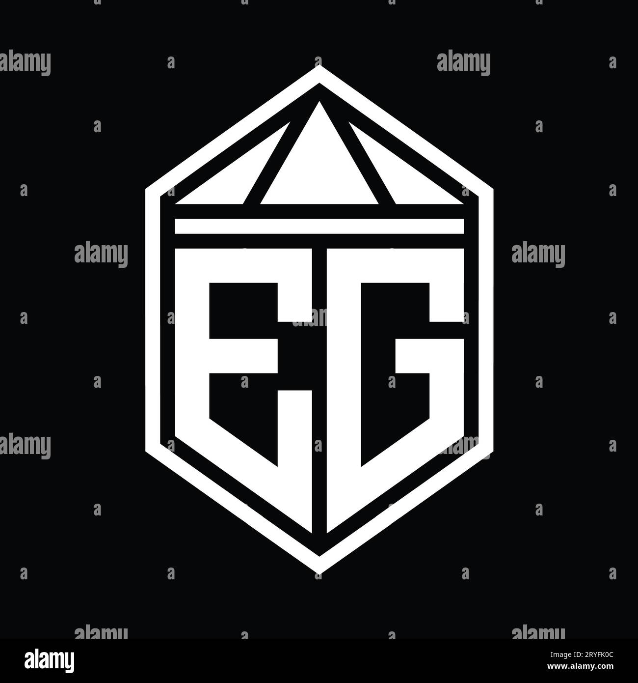 EG Letter Logo monogram simple hexagon shield shape with triangle crown isolated style design ...