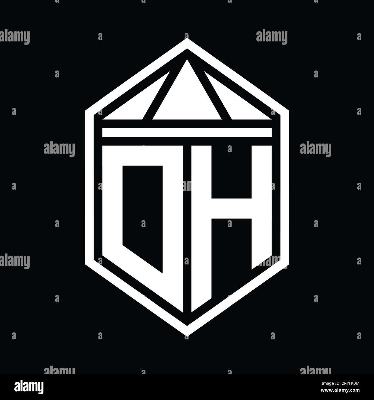 DH Letter Logo monogram simple hexagon shield shape with triangle crown ...