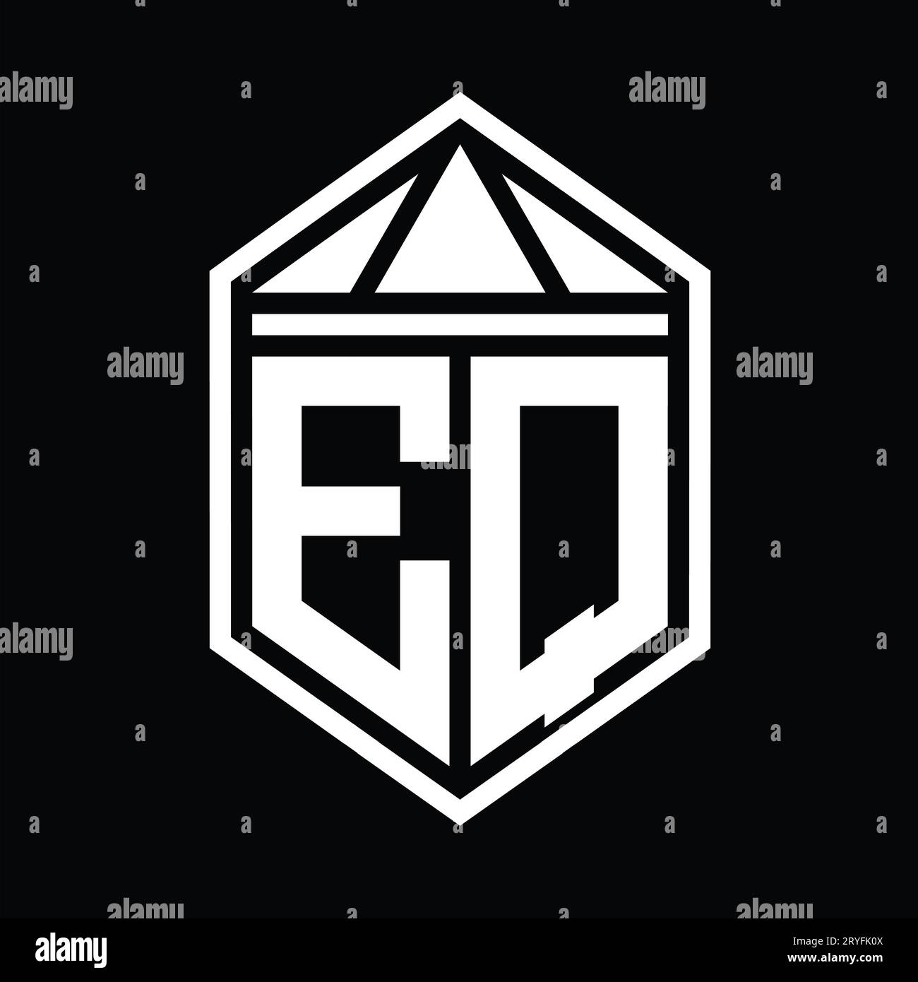 EQ Letter Logo monogram simple hexagon shield shape with triangle crown isolated style design ...