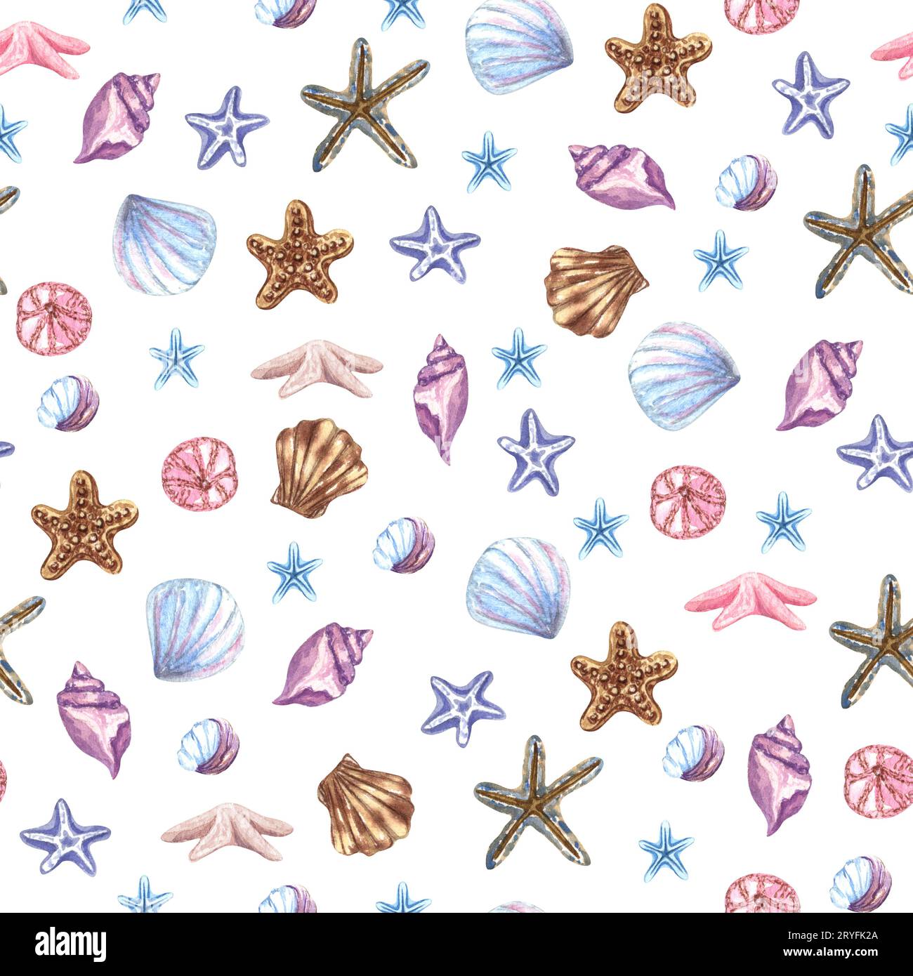 Beach Shells Seamless Pattern Watercolor Pattern with different ...