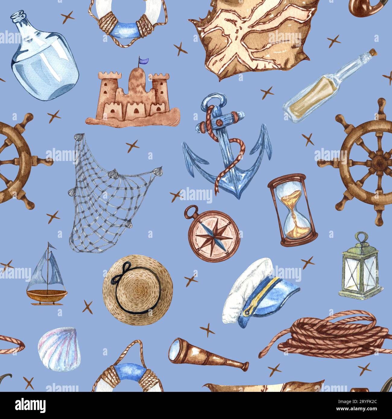 Seamless pattern with gold anchor, coins and chains for fabric design ...
