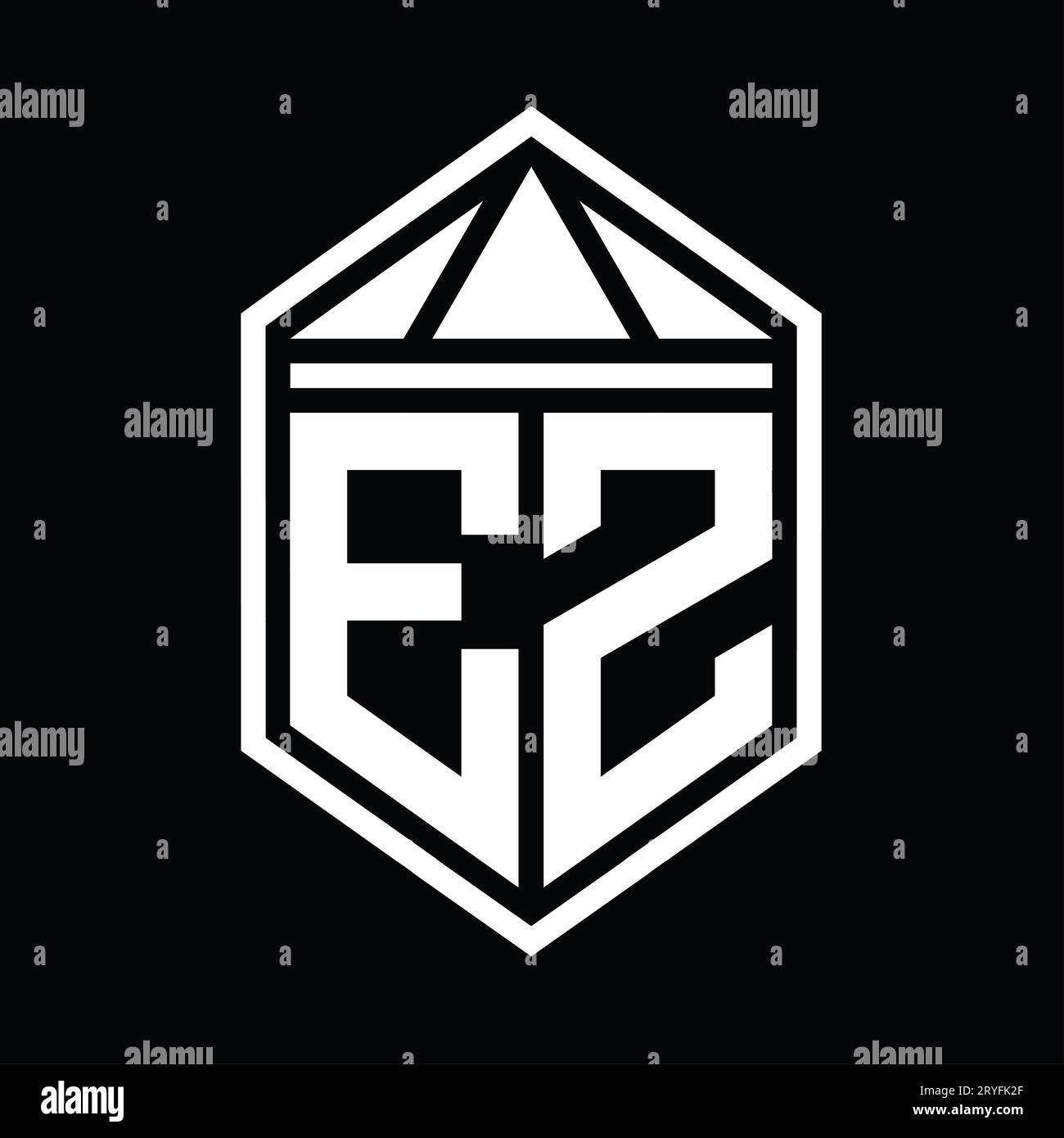 EZ Letter Logo monogram simple hexagon shield shape with triangle crown isolated style design ...