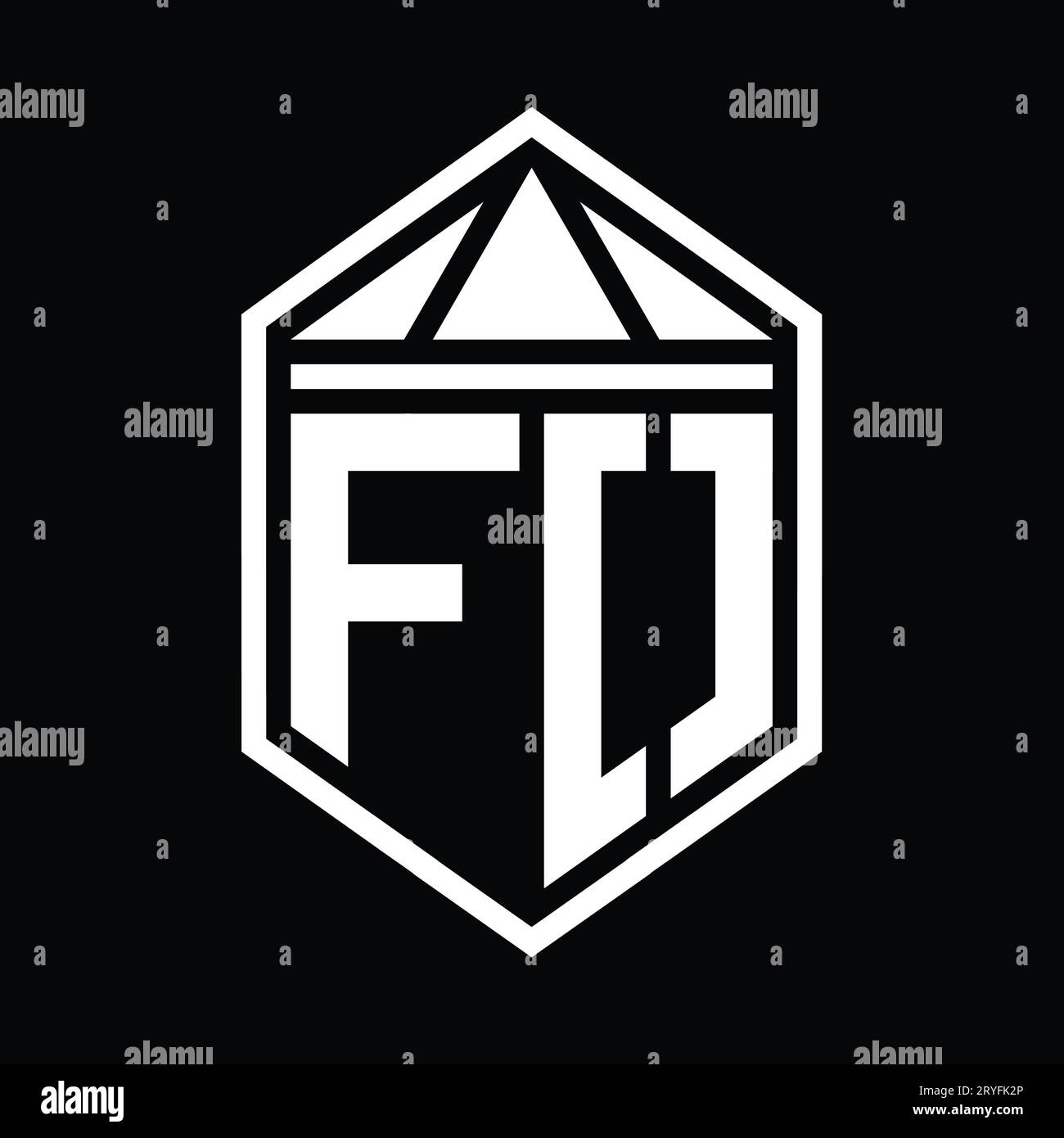 FO Letter Logo monogram simple hexagon shield shape with triangle crown isolated style design ...