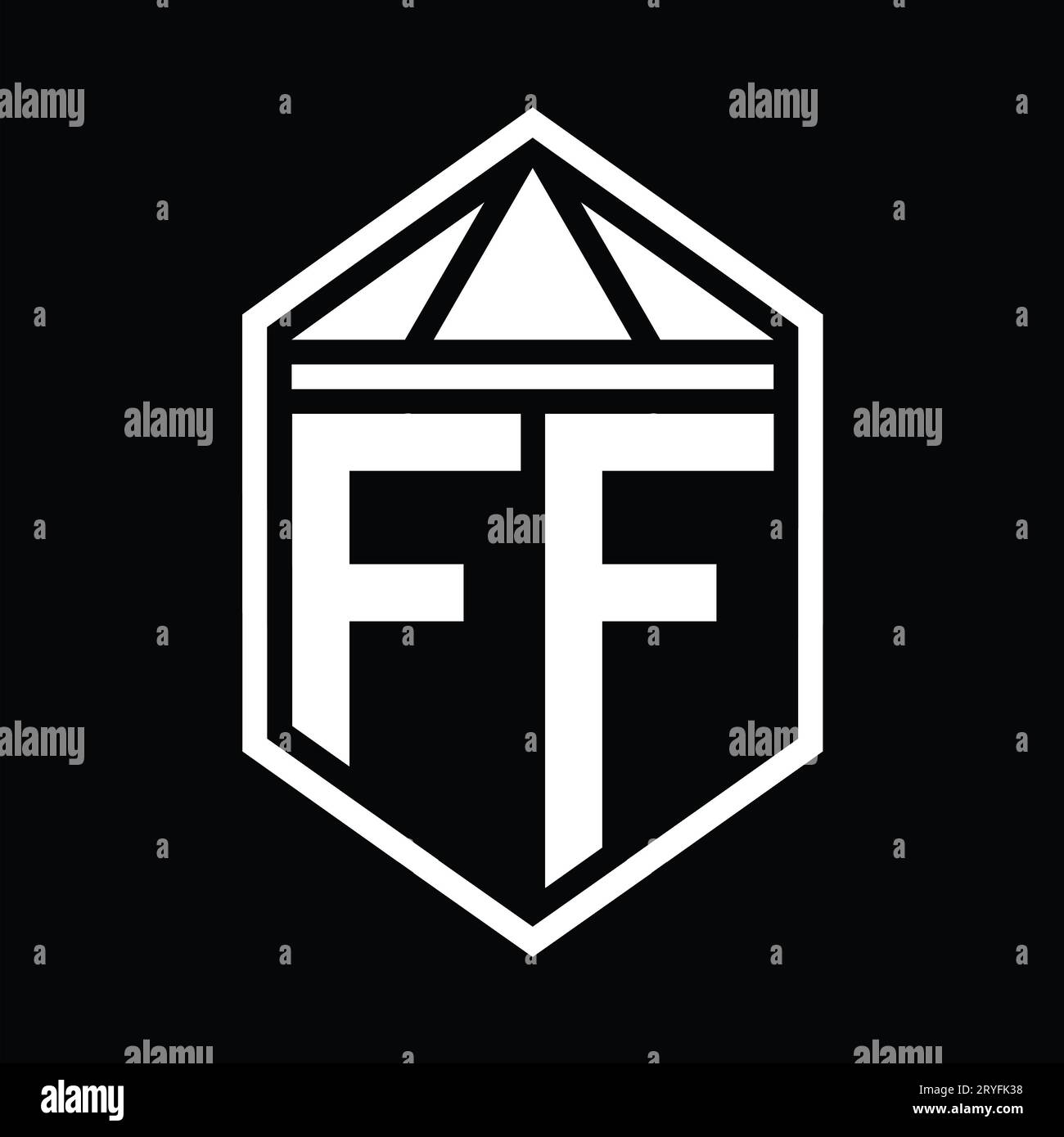 FF Letter Logo monogram simple hexagon shield shape with triangle crown isolated style design ...