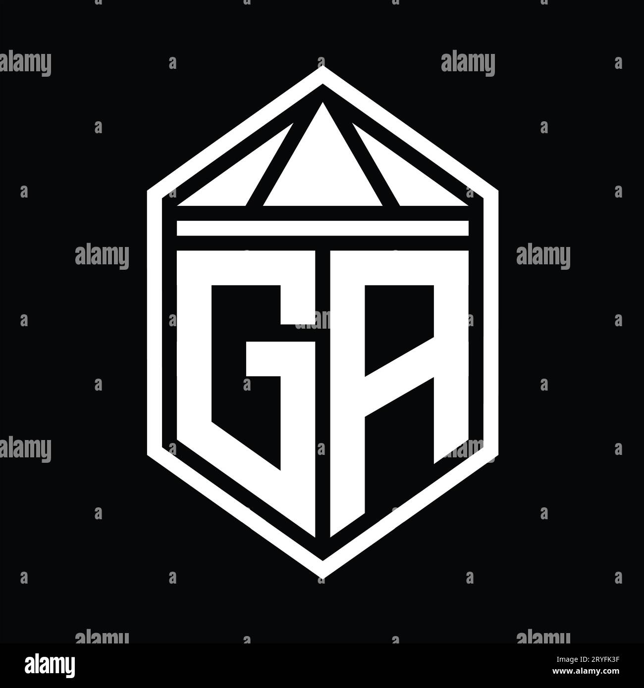 GA Letter Logo monogram simple hexagon shield shape with triangle crown isolated style design ...