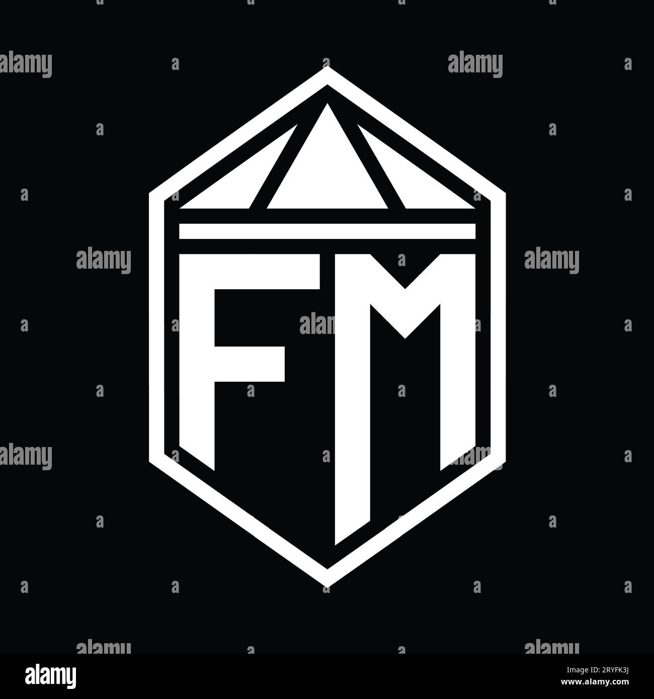 FM Letter Logo monogram simple hexagon shield shape with triangle crown ...