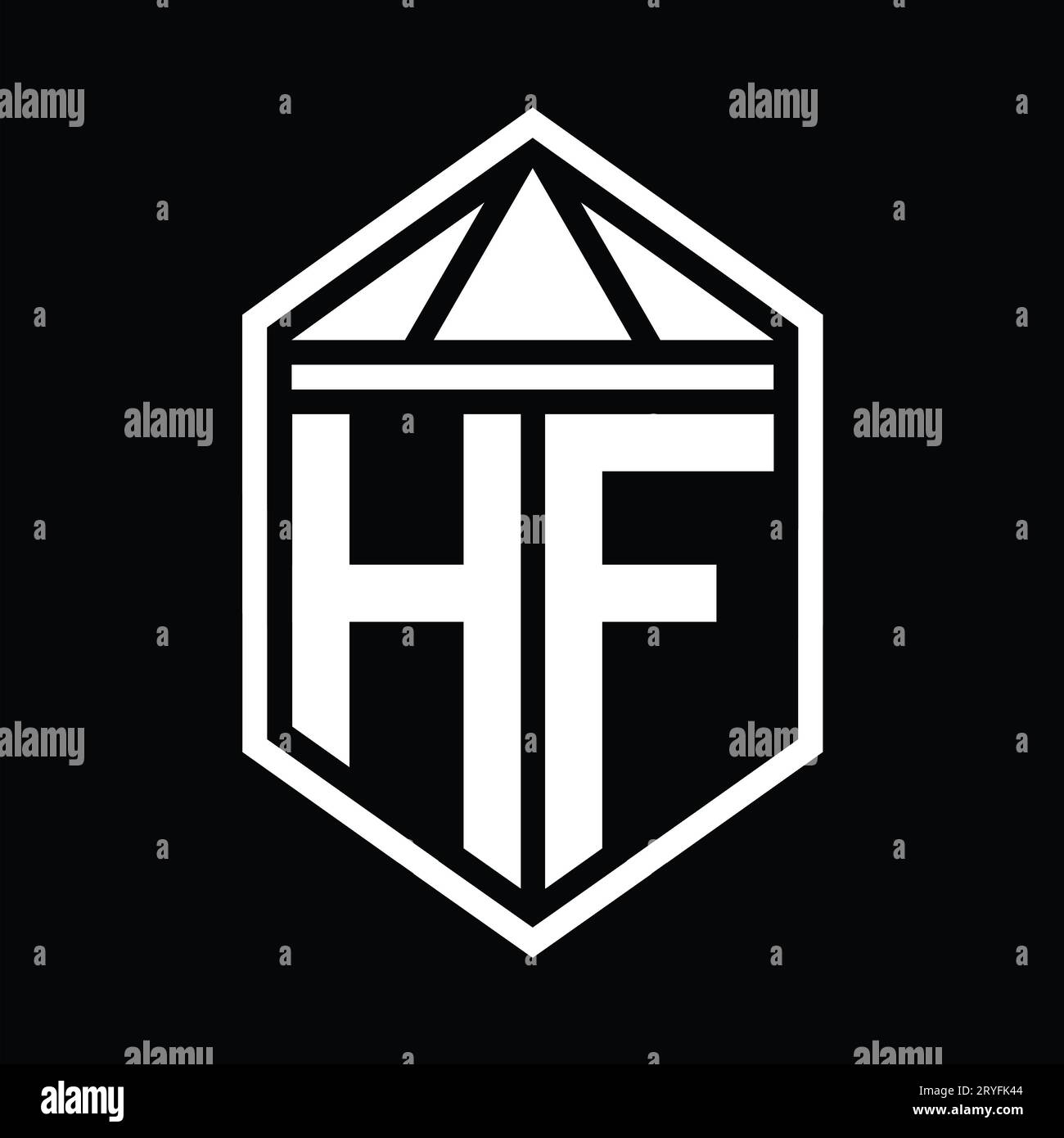HF Letter Logo monogram simple hexagon shield shape with triangle crown ...